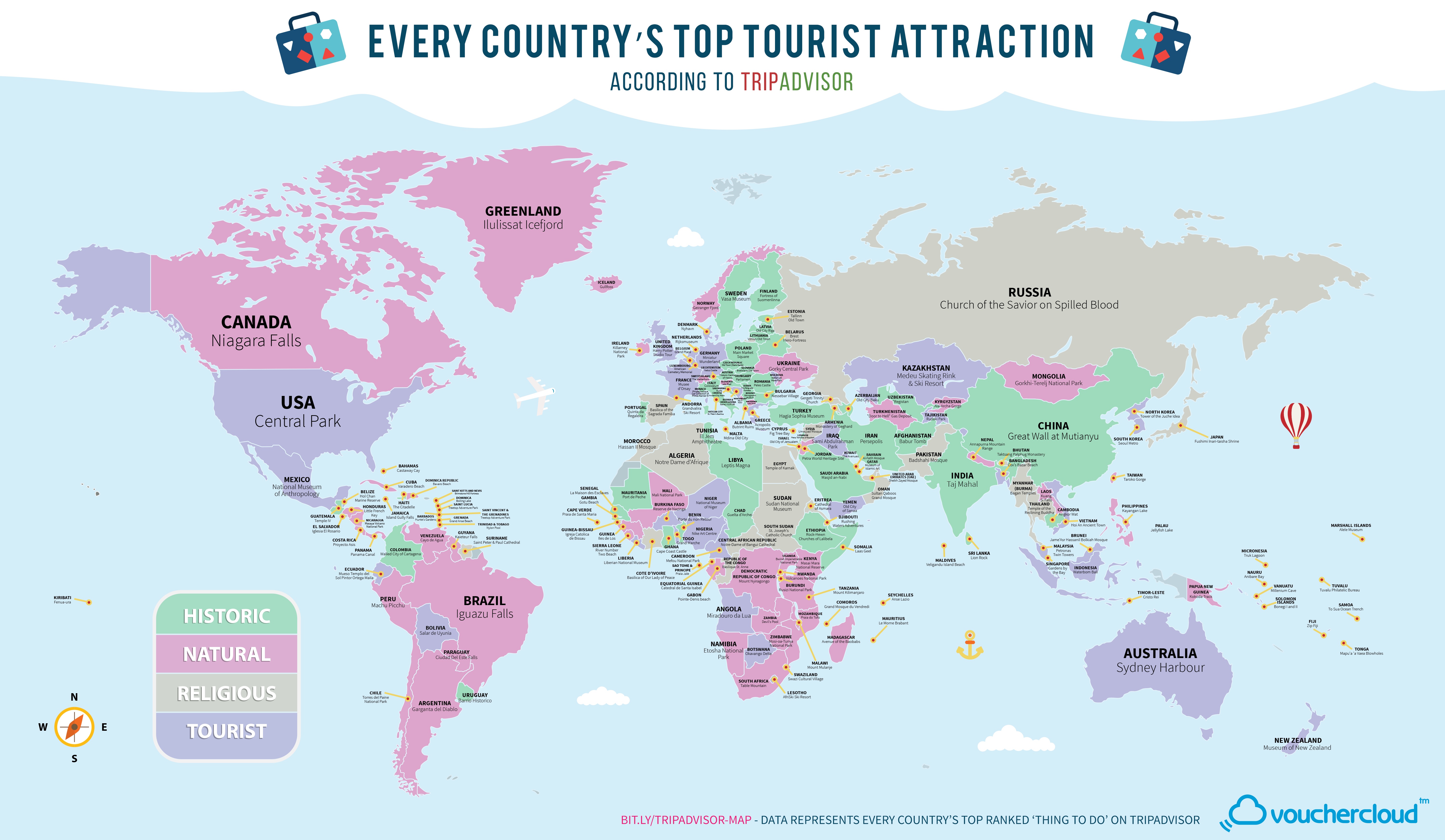 This Map Has the Most Popular Tourist Attraction of Every Country