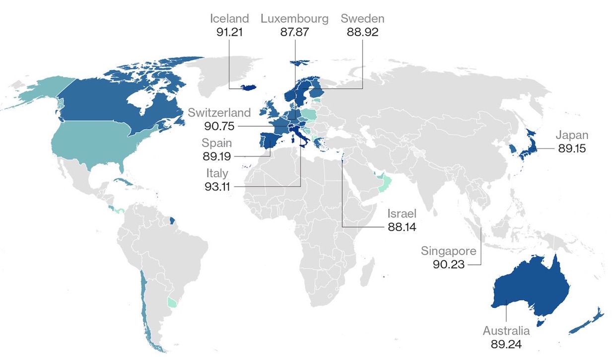This Map Will Show You Who Are the 50 Healthiest Countries in the World.