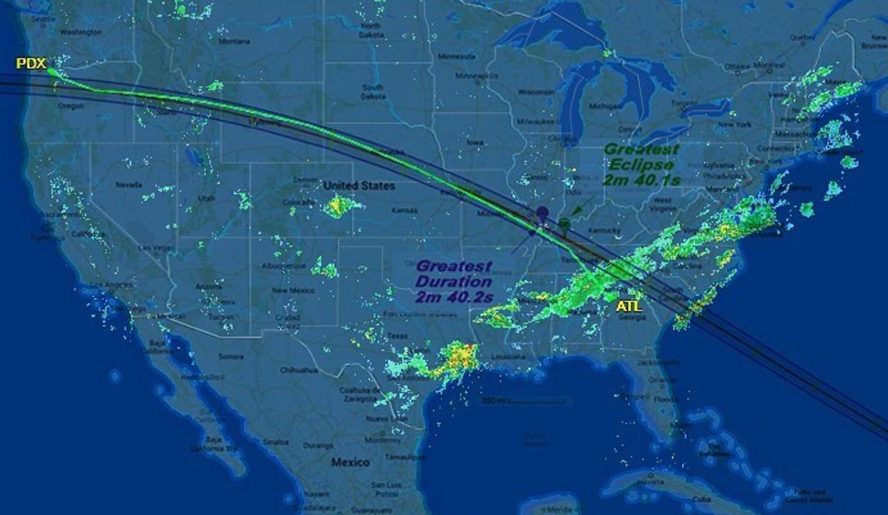 This Delta Flight Is Right on the Solar Eclipse Path of Totality.