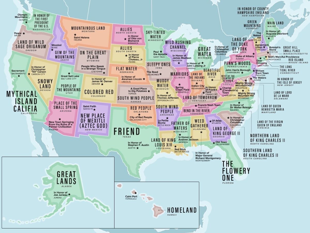 Mapped: The Literal Translation of State Names and Cities in the US